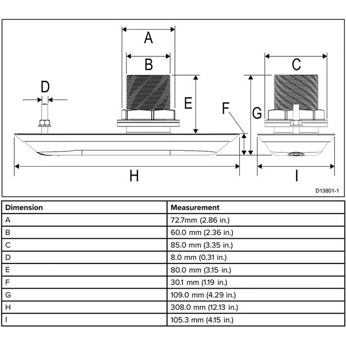Raymarine RV-220 gjennomgående bronsegiver 14-26° (styrbord og babord ...